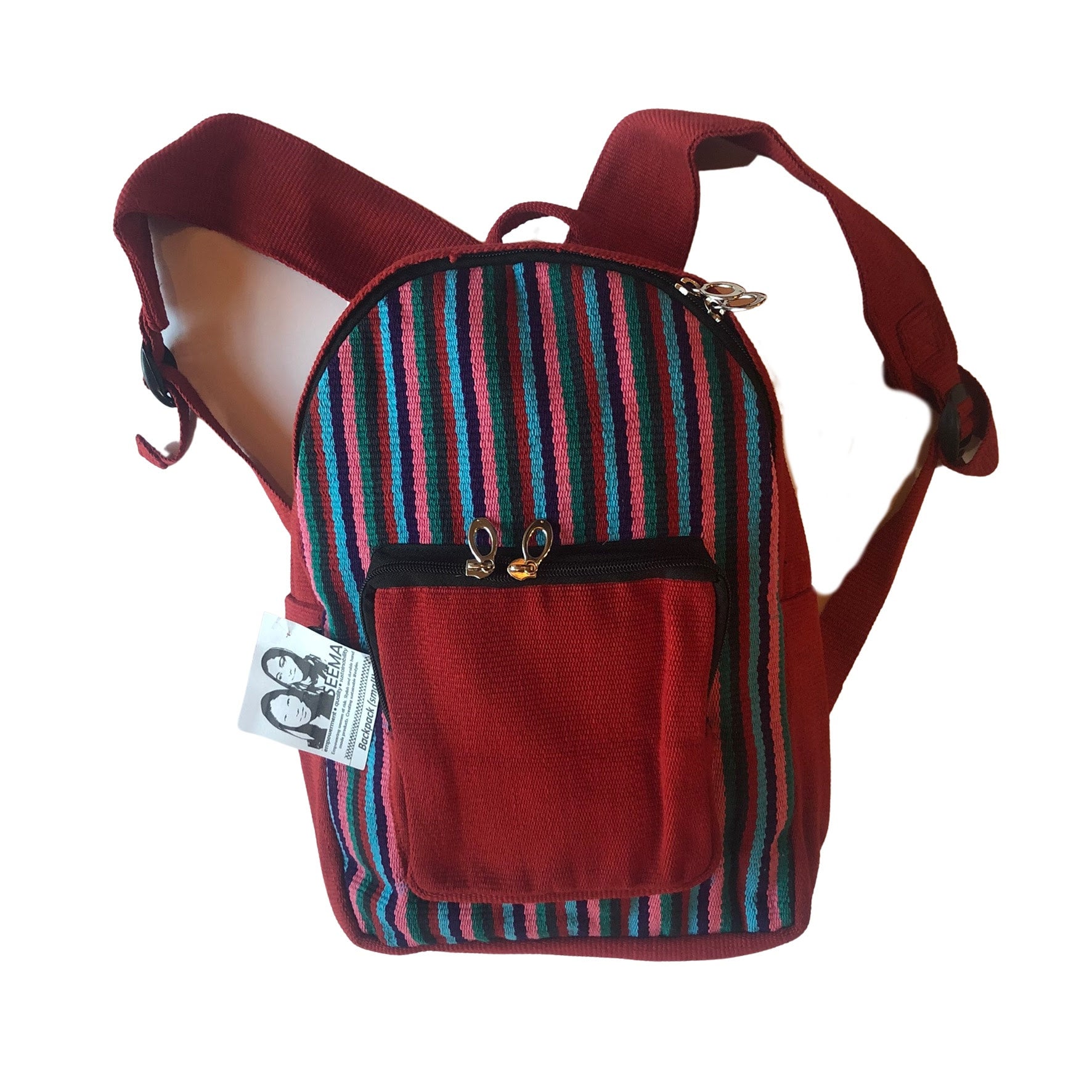 Backpack - Small - Red shoulder straps six colors stripes | Seema ...